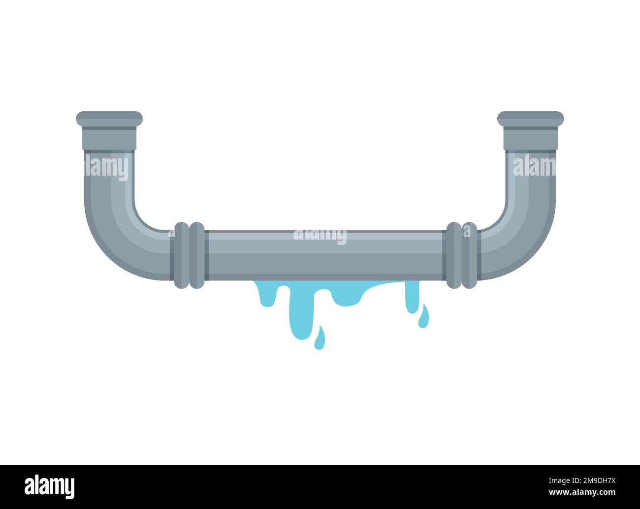Broken metal pipe with leaking water, flat style vector illustration ...