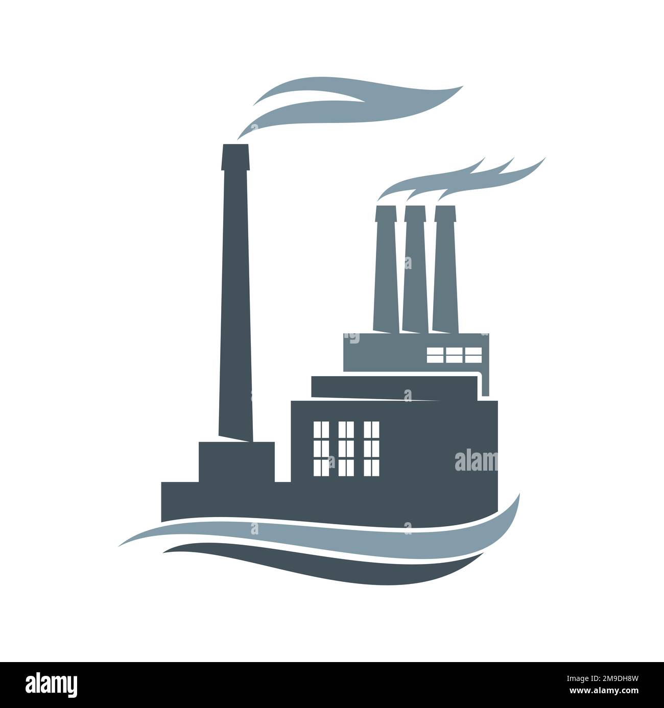 Factory or plant with smoke come out of chimney icon. Industrial ...