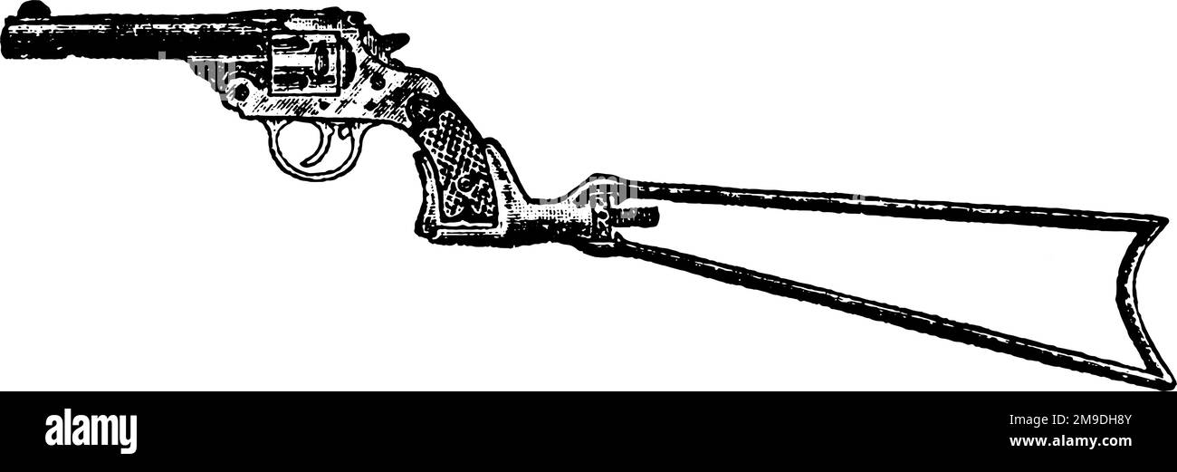 Frontier Revolver with Rifle Stock, Vintage Engraving. Old engraved ...