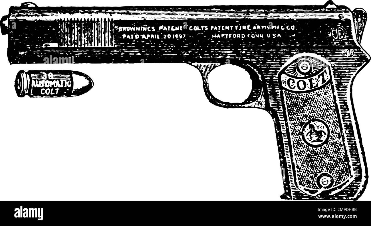 38-Caliber Automatic Colt 8-Shot Pistol, Vintage Engraving. Old ...
