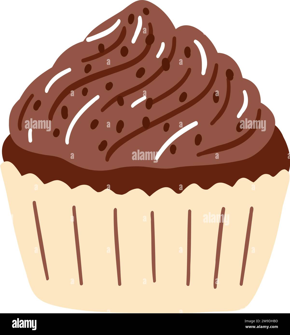 Hand drawn delicious chocolate cupcake in cartoon style. Vector ...