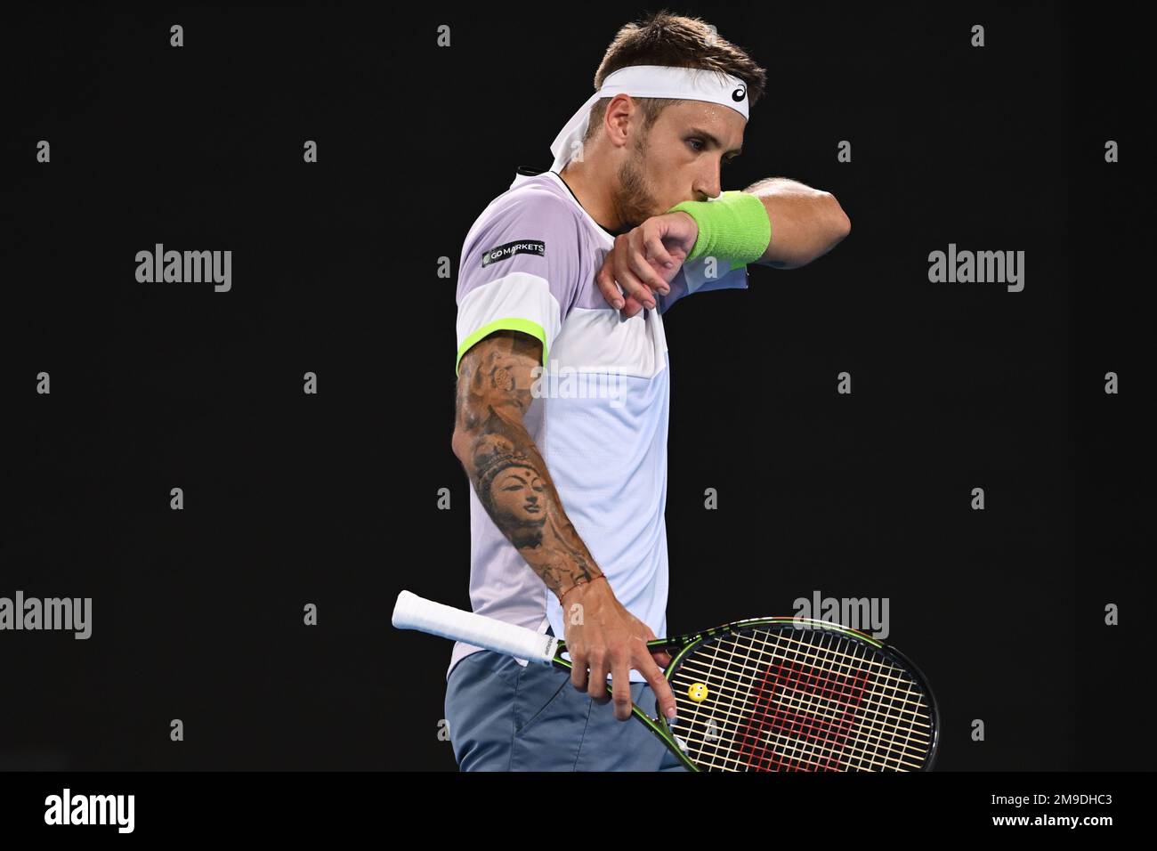 Alex Molcan of Slovakia reacts during his match against Felix Auger ...