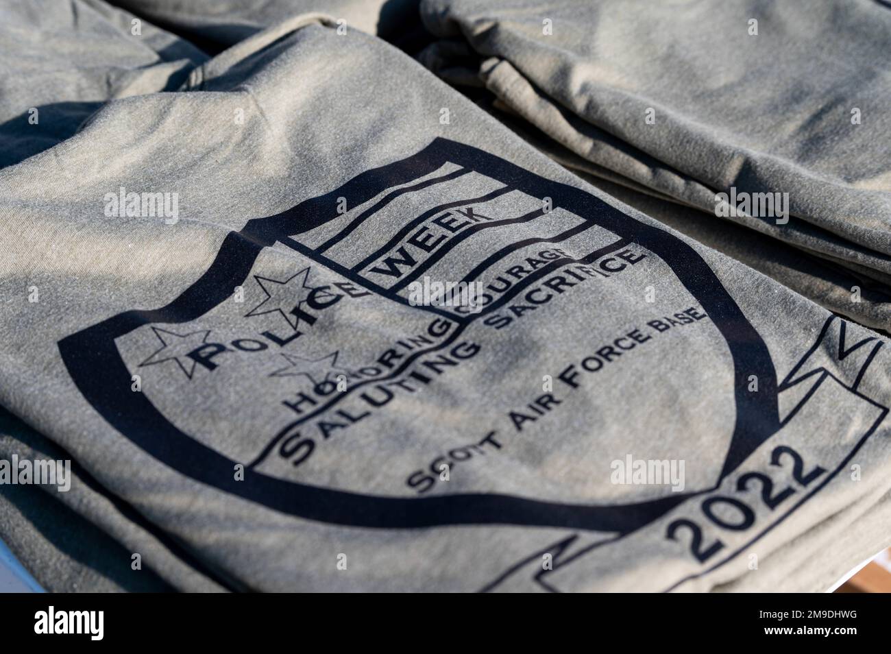 Police Week shirts sit atop a table available for purchase in Warrior ...