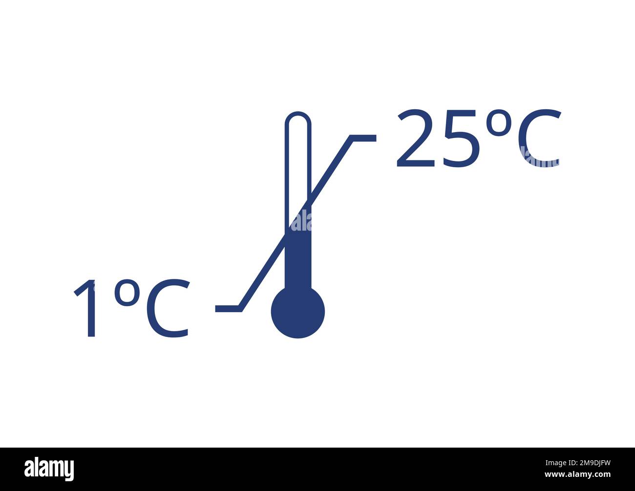 Blue version of temperature limit 1 to 25 degrees. Concept of packaging ...