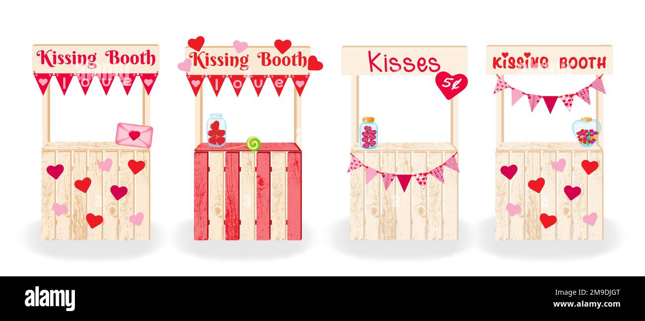 Kissing booth. Four decorative decorated kissing booths. Set of wooden ...