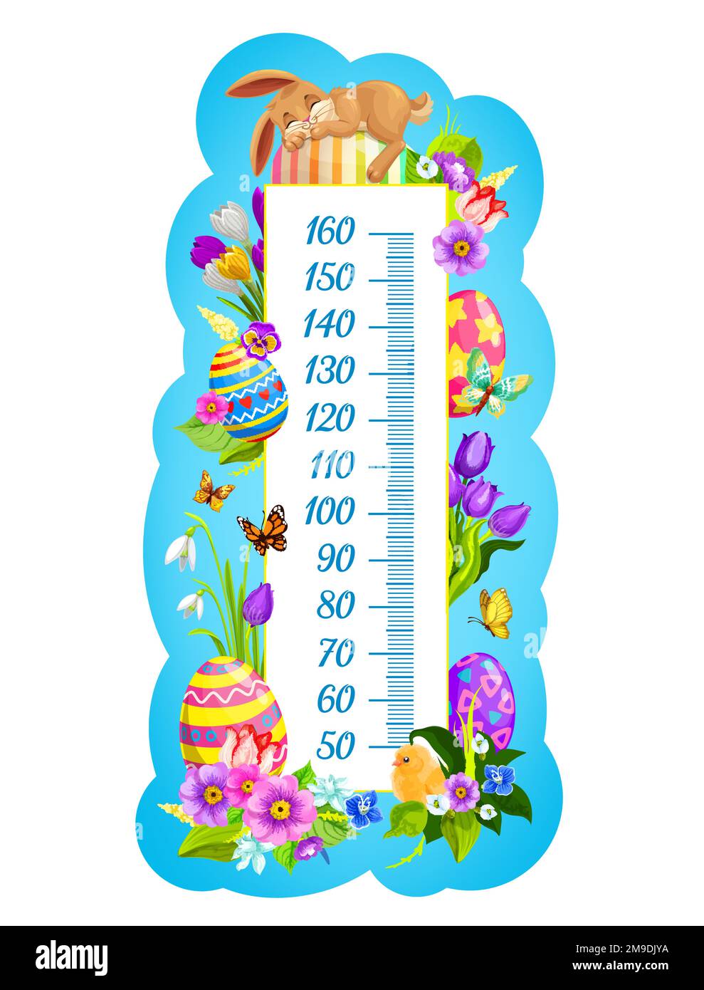 Kids height chart, cartoon Easter bunny and eggs growth meter. Vector ...