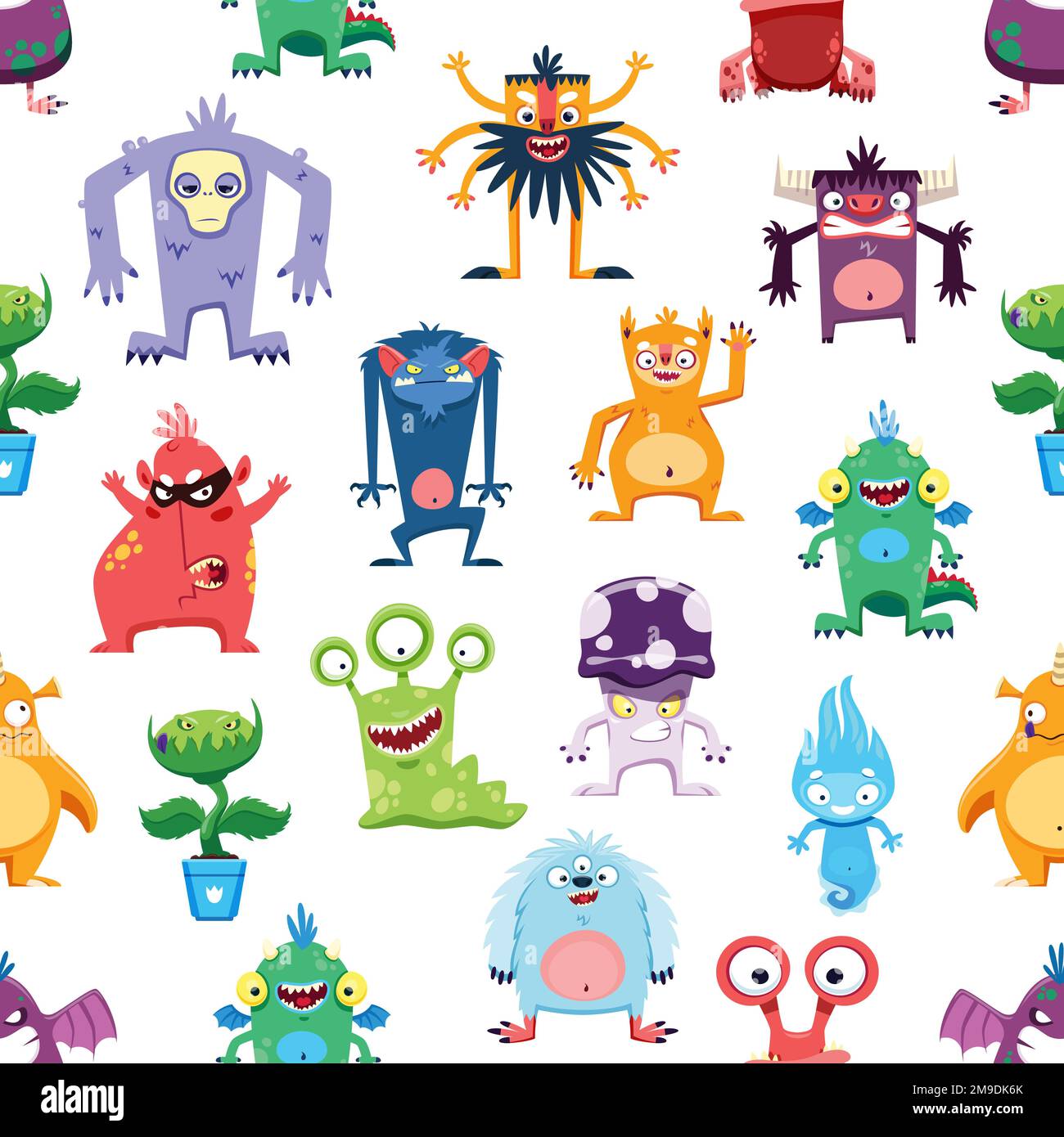 Cartoon monster characters seamless pattern. Cute monster personages ...