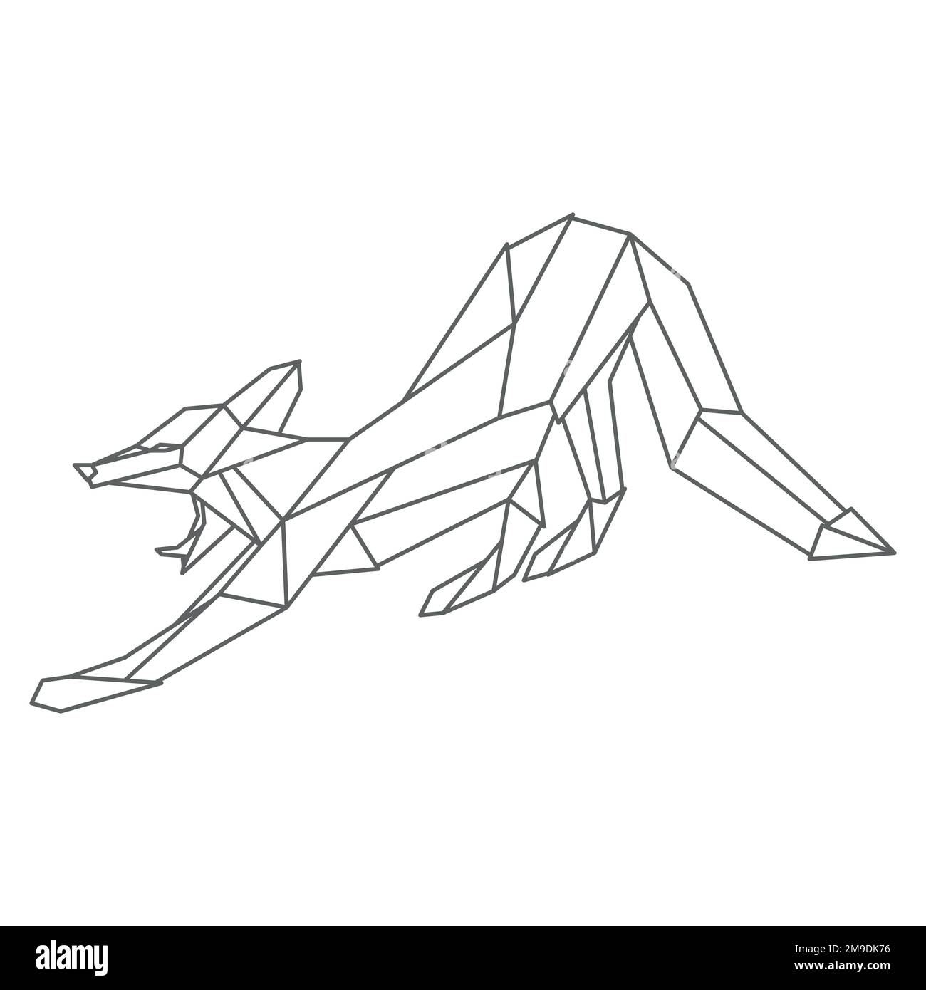 Fox stretches and yawns. Geometric linear wild animal. Abstract ...