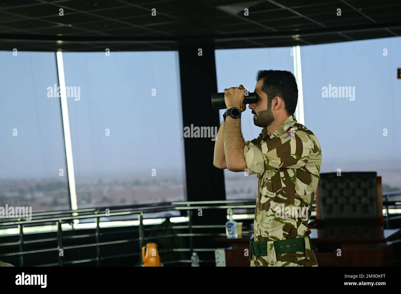 Royal Air Force of Oman 1st Lt. Zaid Rashid Al Khatri, watches the sky ...