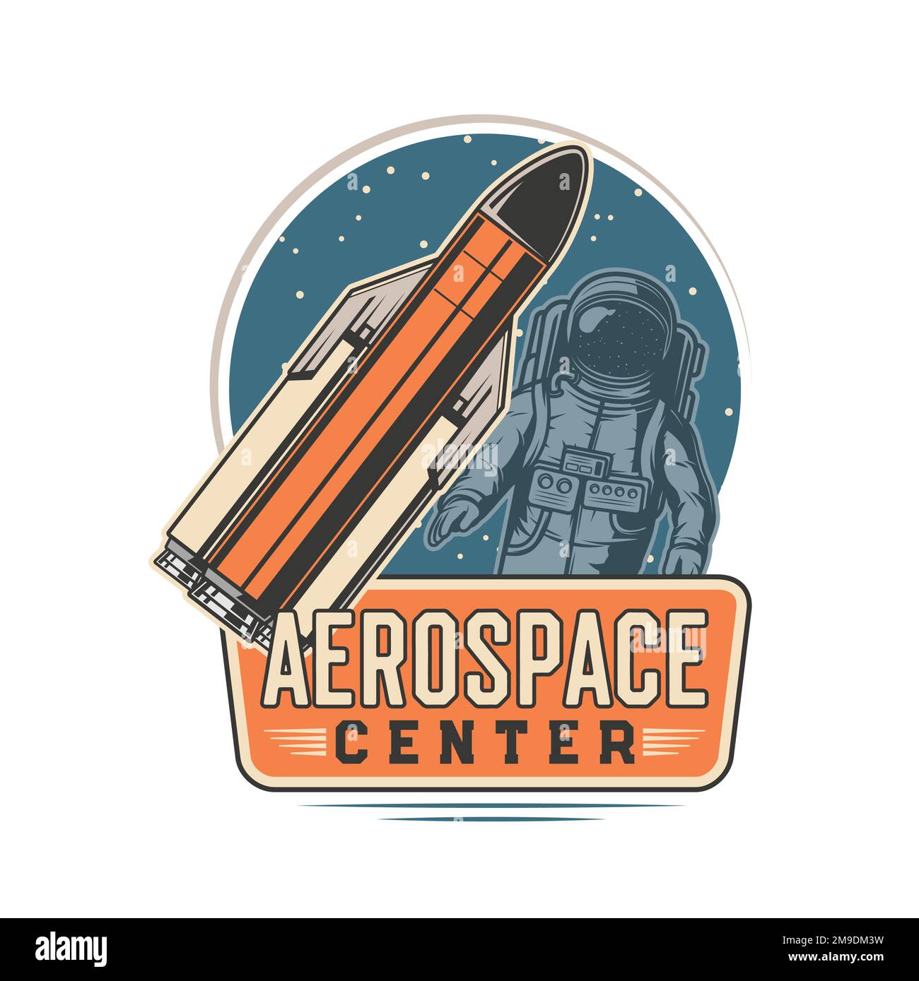 Aerospace center icon, rocket spaceflight and spaceman training academy ...