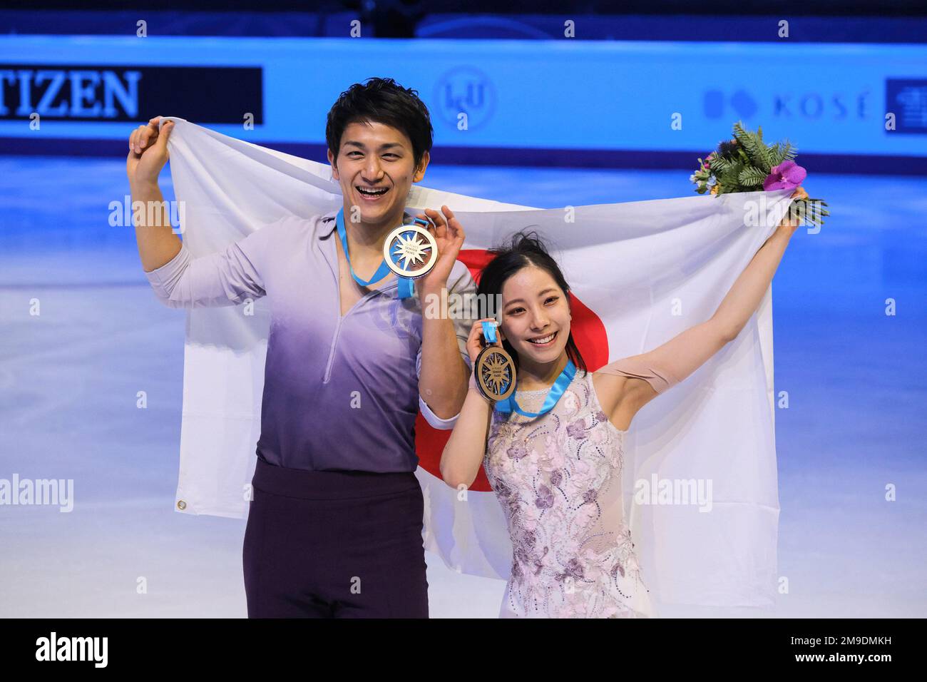 Riku Miura (R) and Ryuichi Kihara (L) (JPN) during the Senior Pairs ...