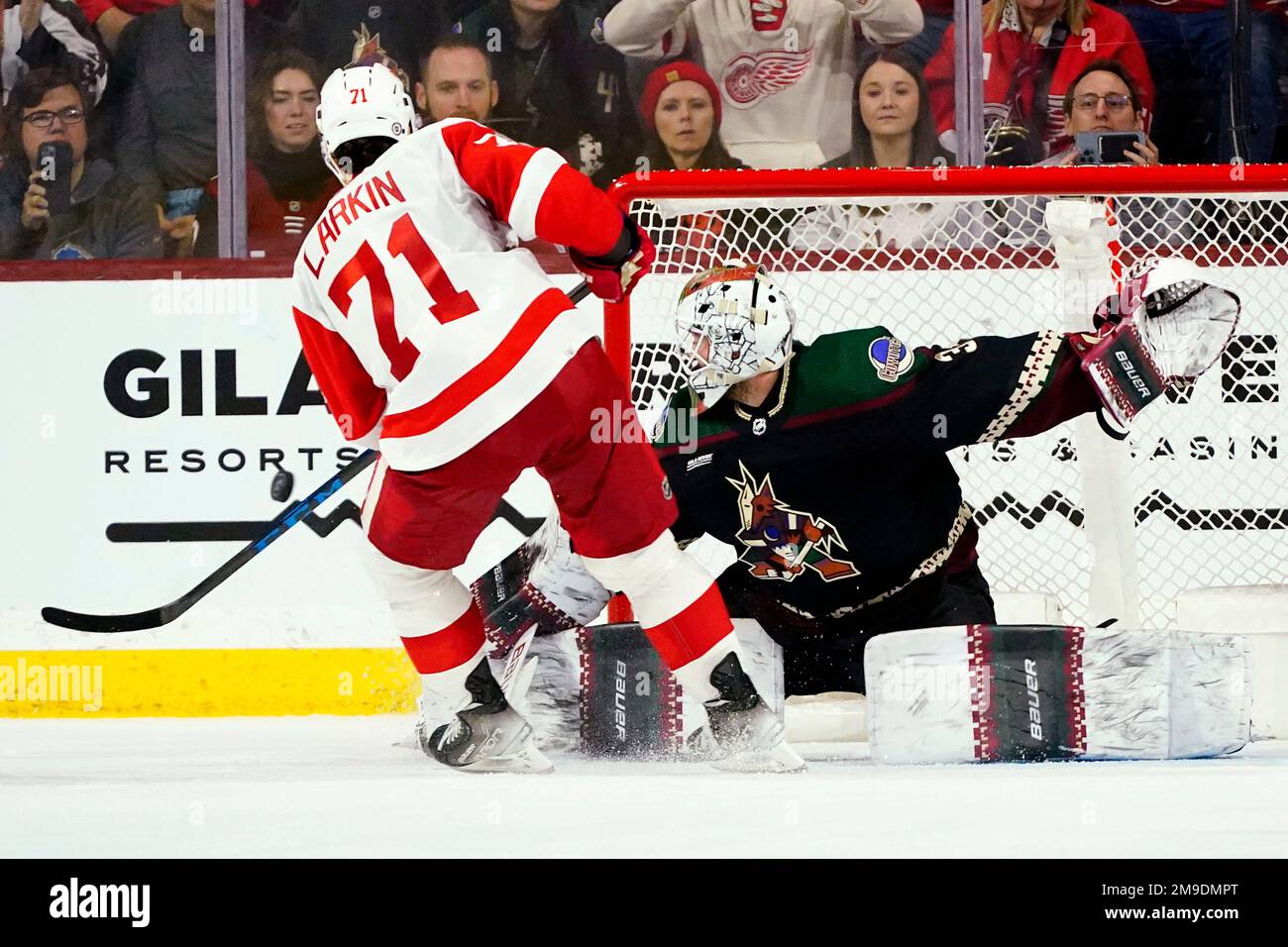 Arizona Coyotes goaltender Connor Ingram, right, makes a save against ...