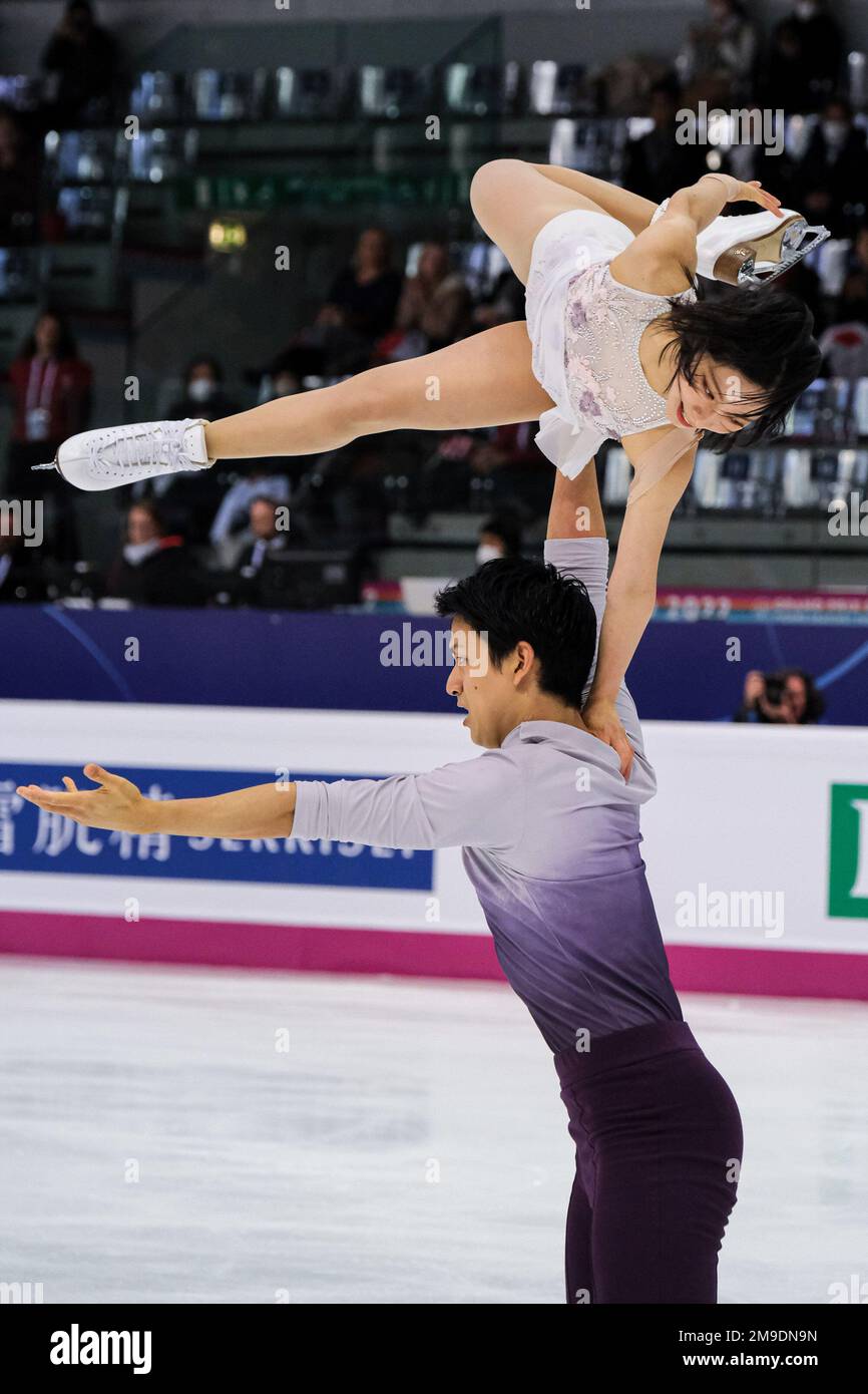 Riku Miura (U) and Ryuichi Kihara (D) (JPN) perform during the Senior ...