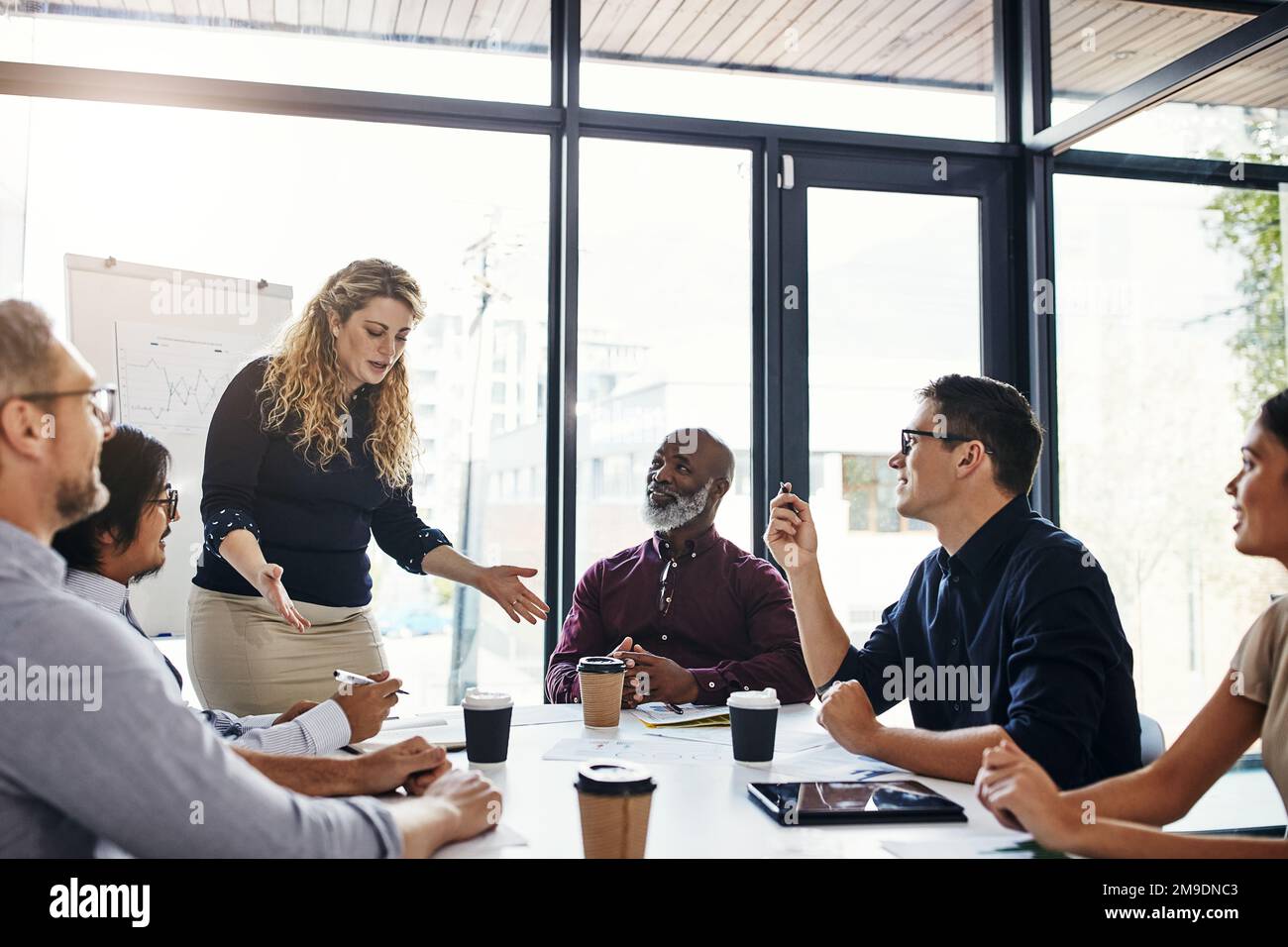 Business people meeting, diversity and speaker presentation, manager ...