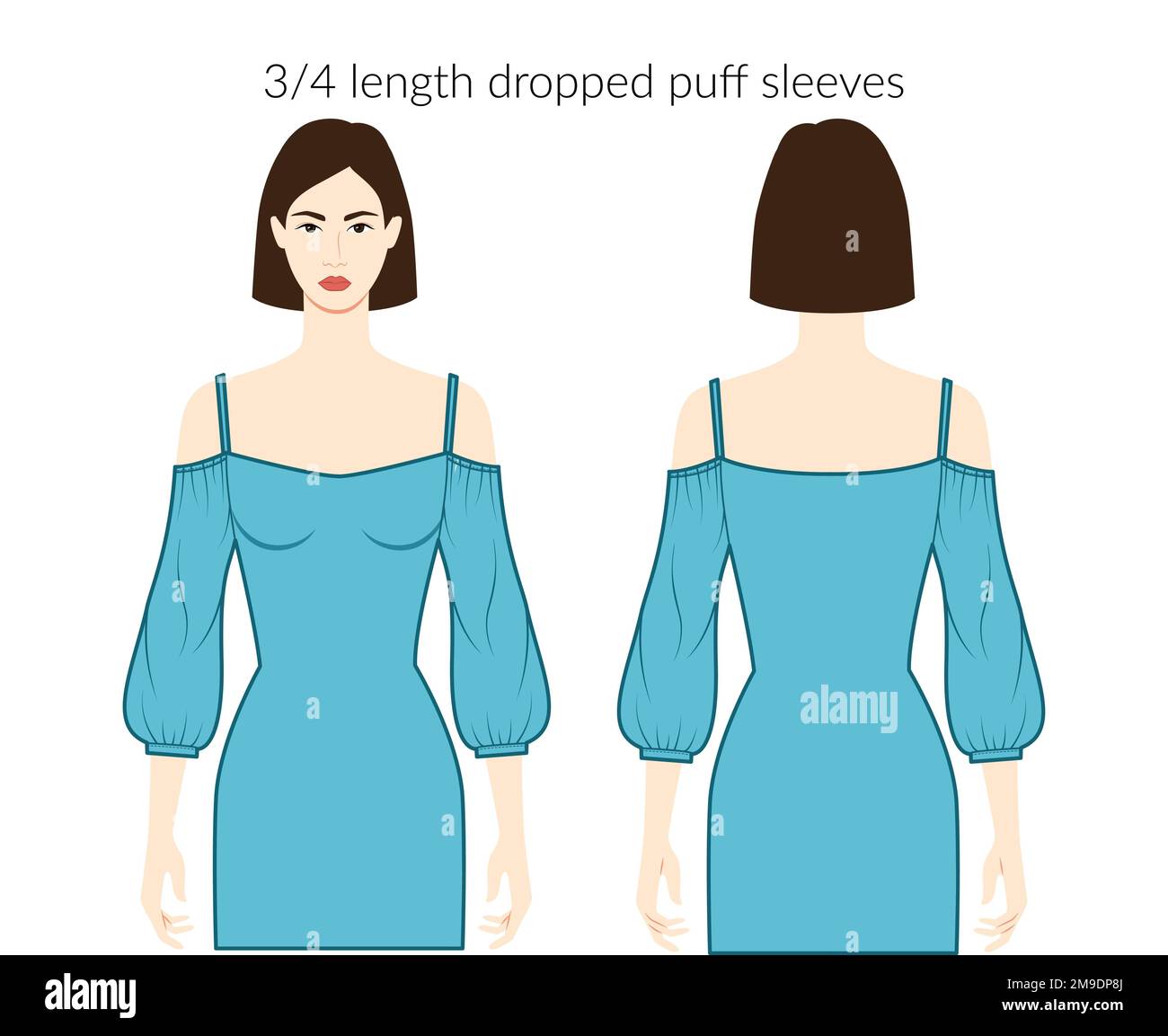 Dropped puff sleeves clothes character beautiful lady in aqua top ...