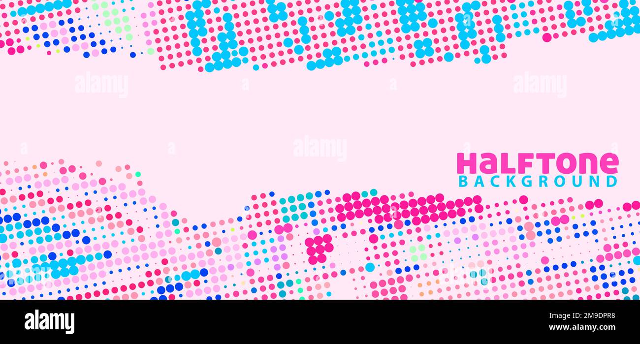 Abstract halftone pattern with multicolor circles on very light rose ...