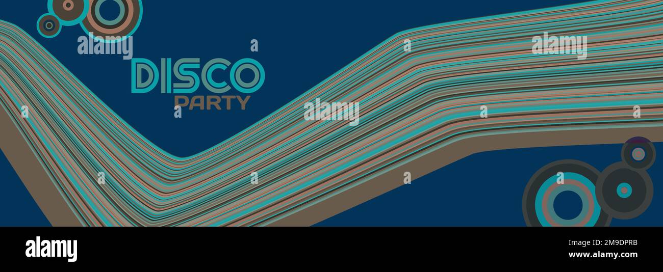 Abstract Disco Party flyer template with curved striped line and disks ...