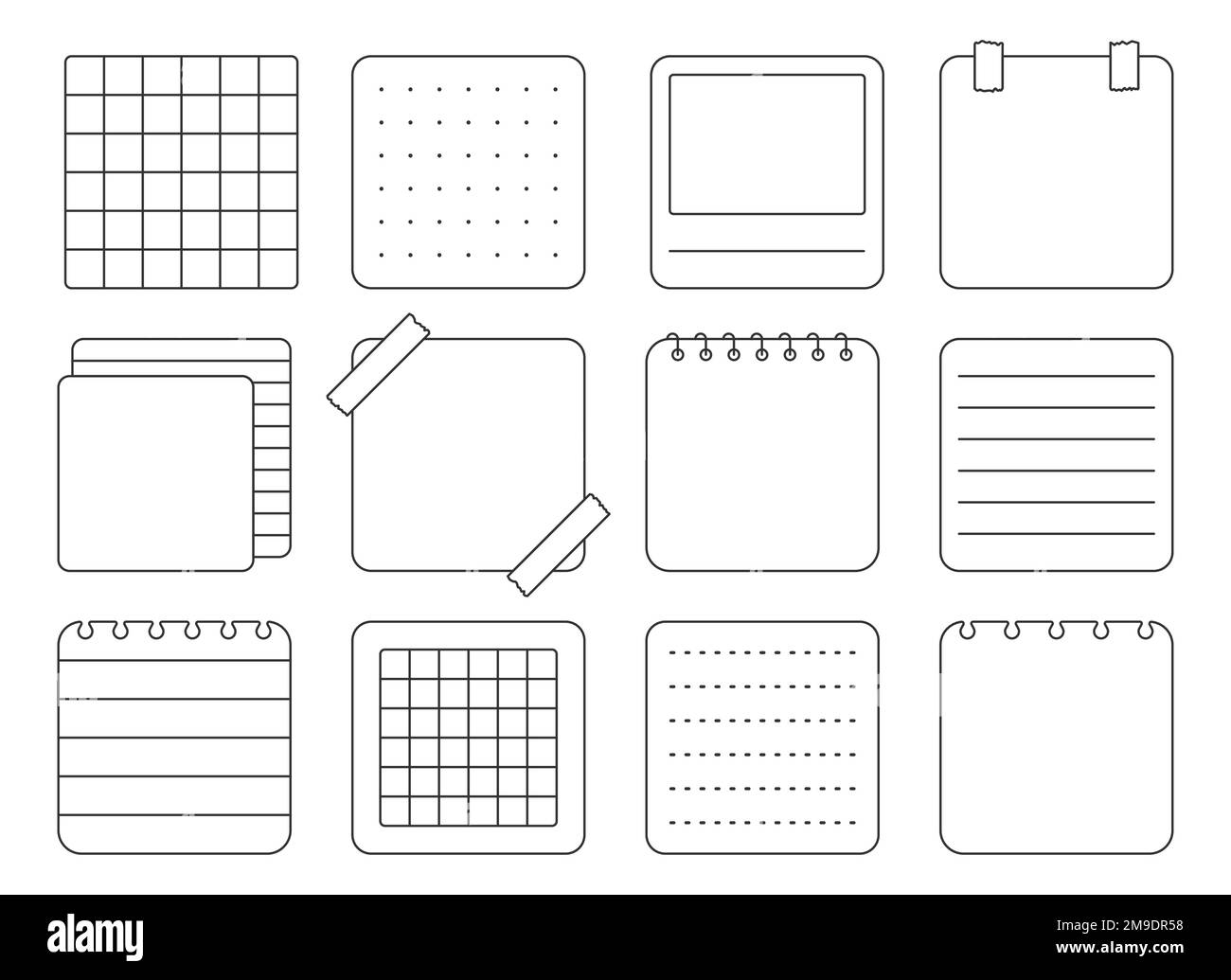 Paper note sticker square notepad black line set. Differ lined squared ... Paper note sticker square notepad black line set. Differ lined squared ...