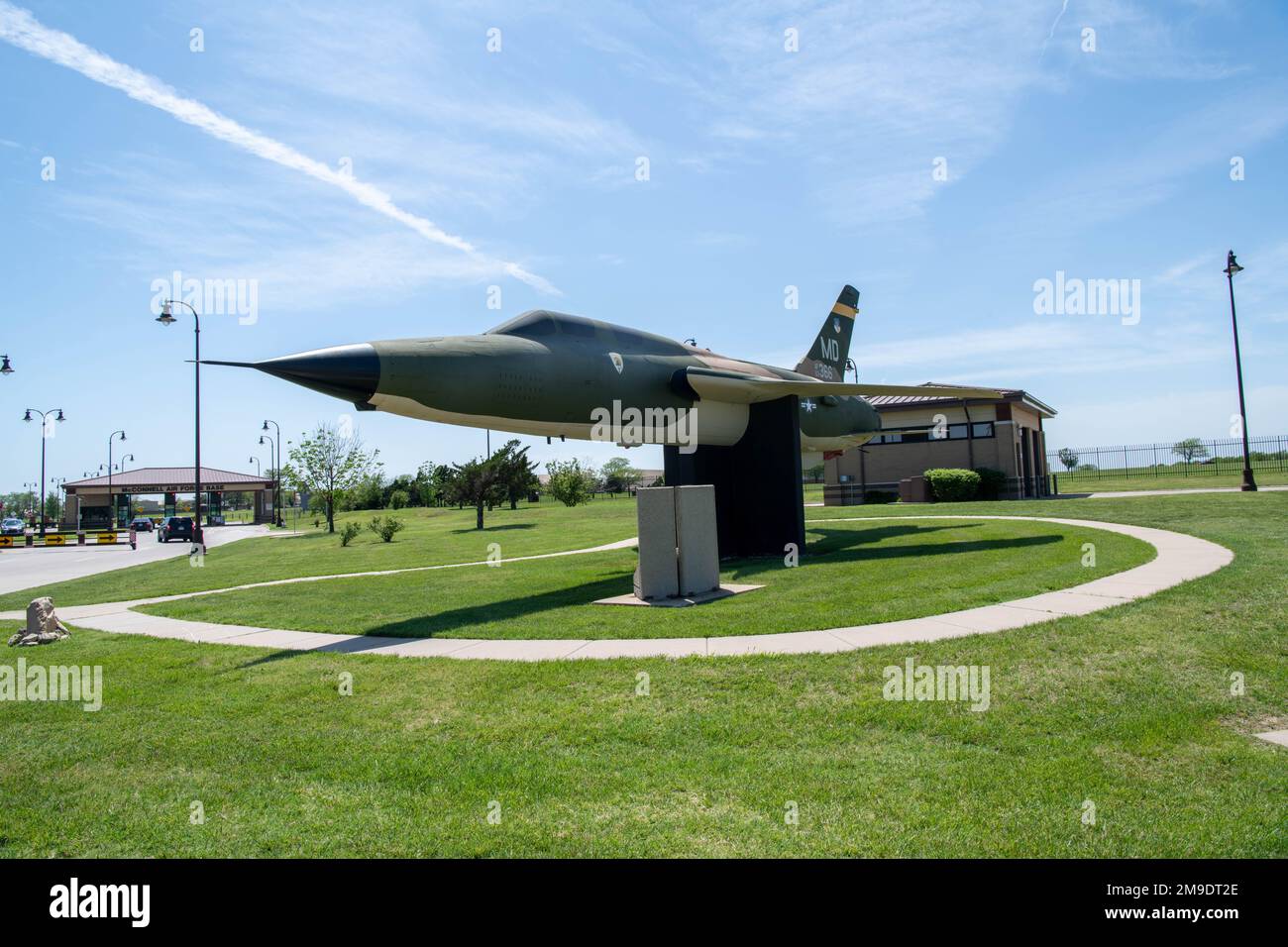 An F-105 Thundercheif is displayed outside McConnell Air Force Base ...