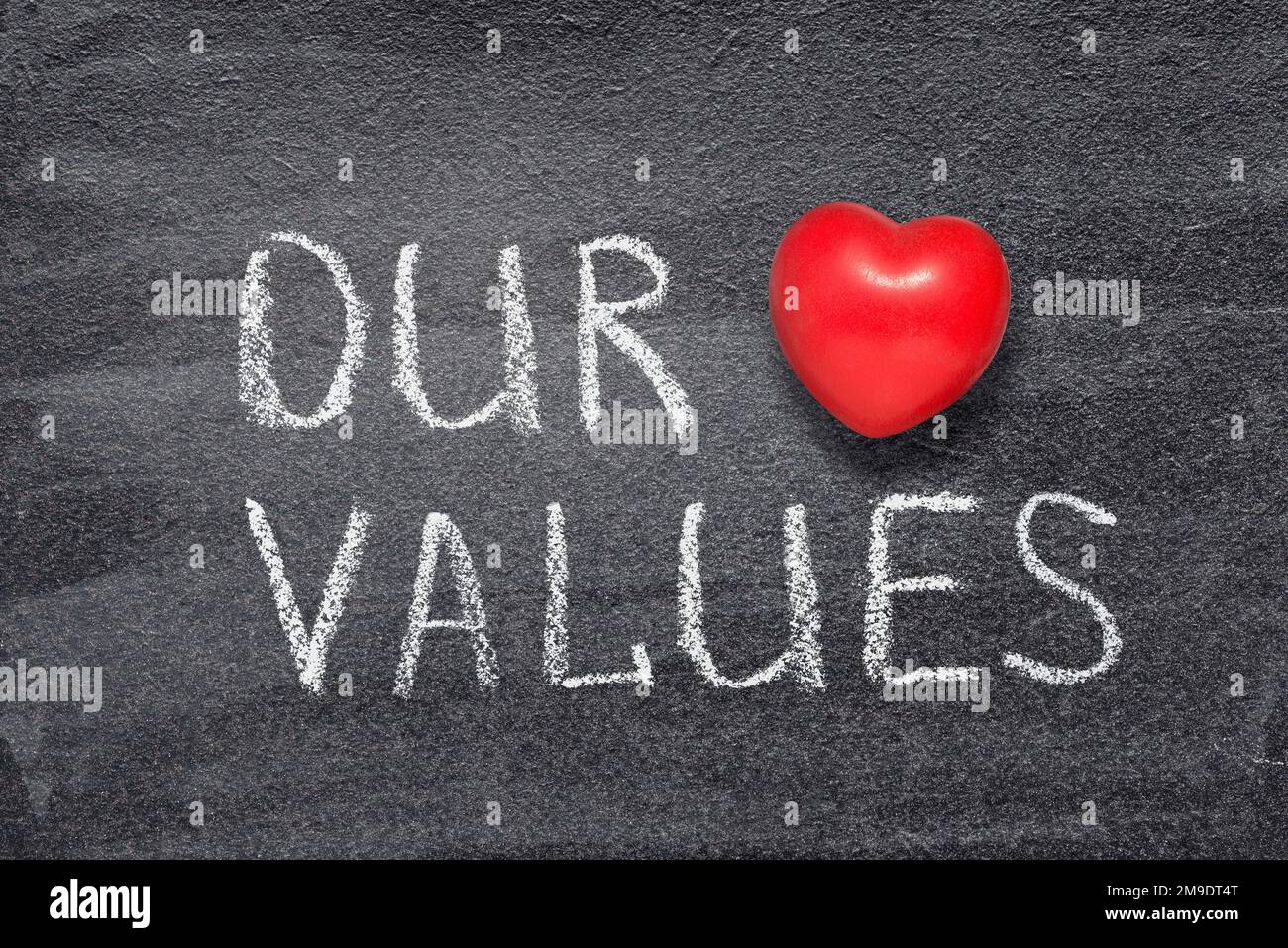 our values phrase written on chalkboard with red heart symbol Stock ...