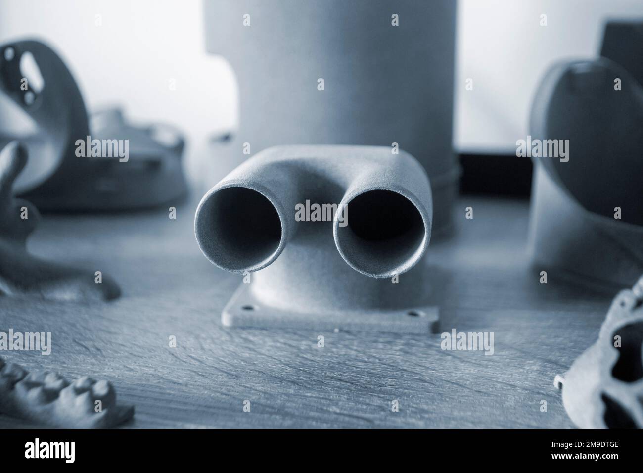 Prototype model printed with powder 3D printer close-up. Abstract black ...