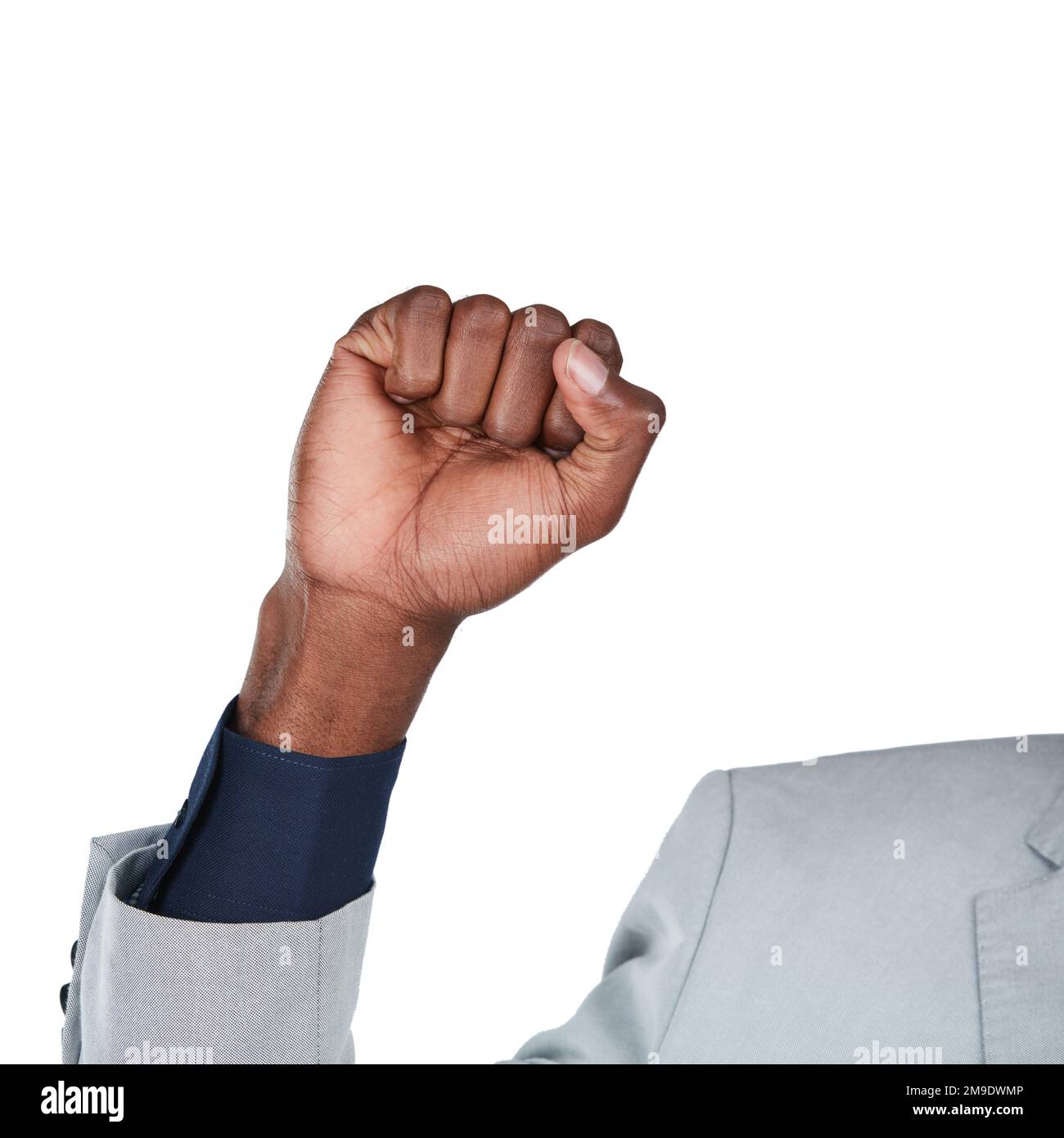 Black man, hand and fist in empowerment, equality or business ...