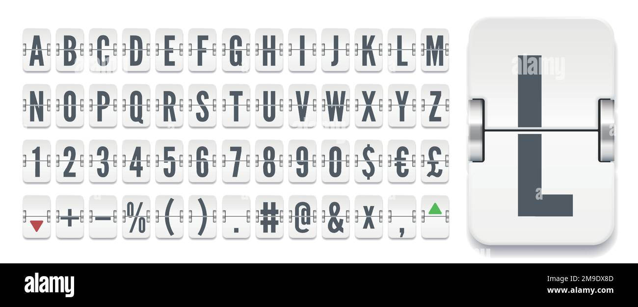 White terminal mechanical scoreboard font with numbers to display stock ...
