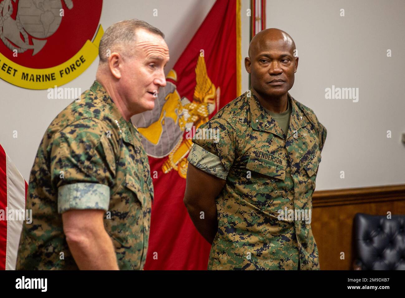 U.S. Marine Corps Lt. Gen. William Jurney speaks to Brig. Gen. Anthony Henderson and Marines of ...