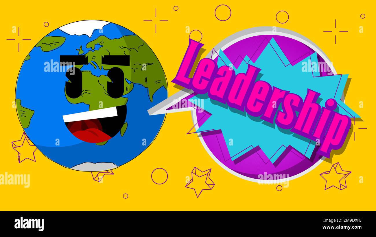 Planet Earth with Leadership text. Cartoon Space, cosmos. Vector ...