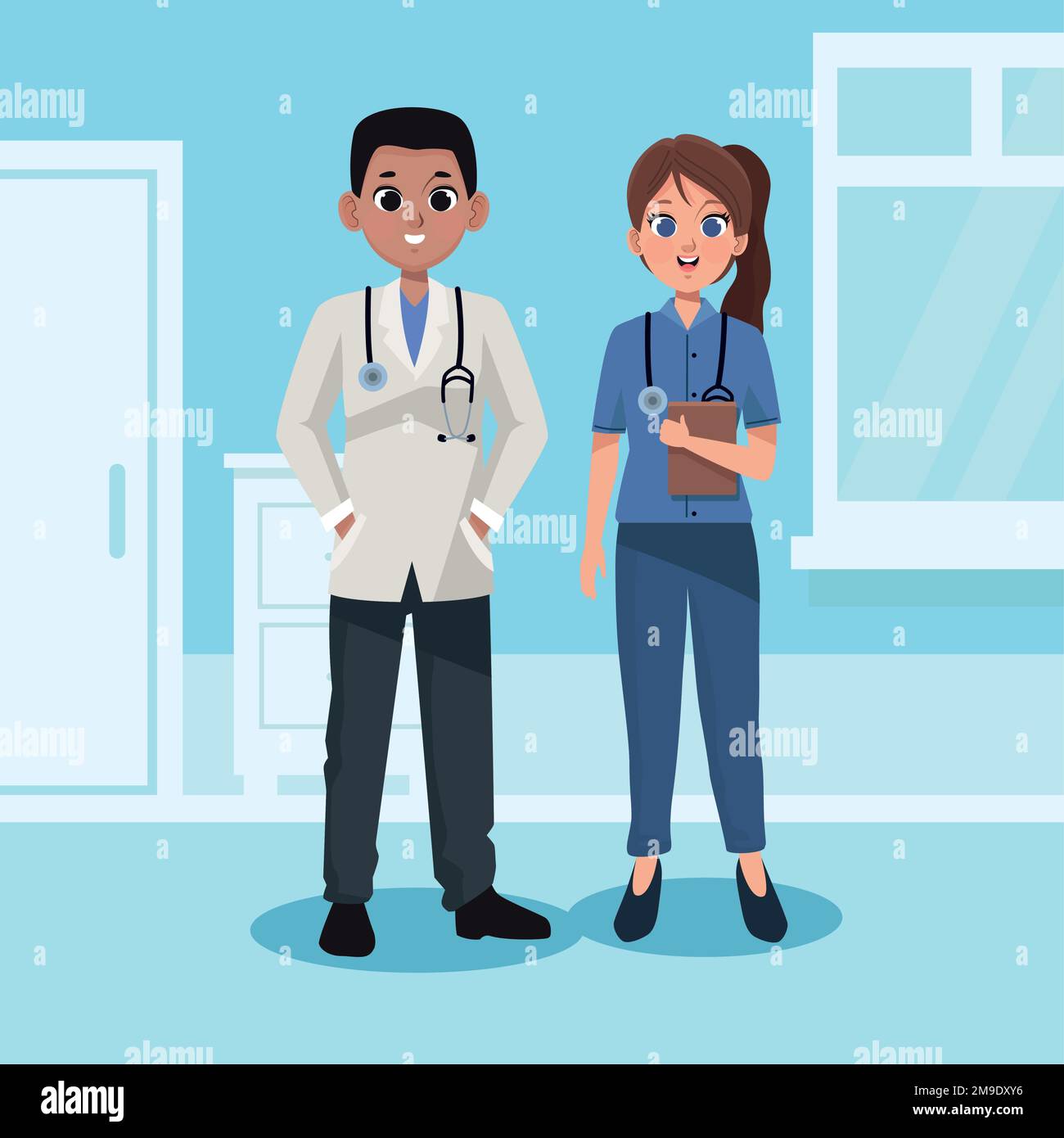 Female doctors couple checklist characters hi-res stock photography and ...