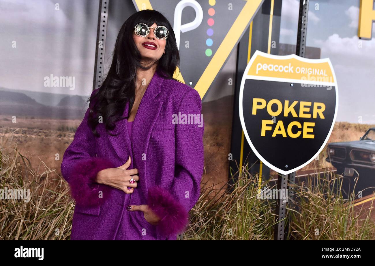 Jameela Jamil arrives at the premiere of "Poker Face," Tuesday, Jan. 17 ...