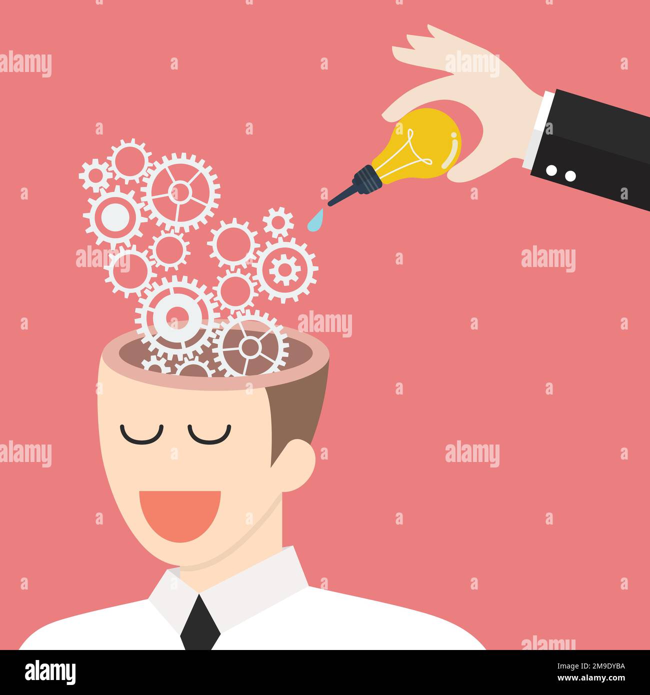 Hand drop lubricant into gears on brain head. Brain maintenance concept ...