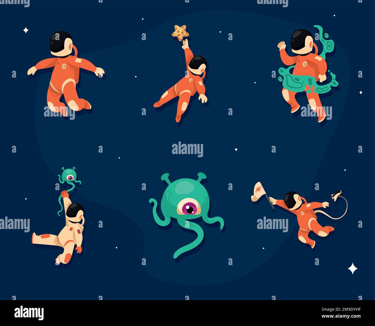 five astronauts and aliens Stock Vector Image & Art - Alamy
