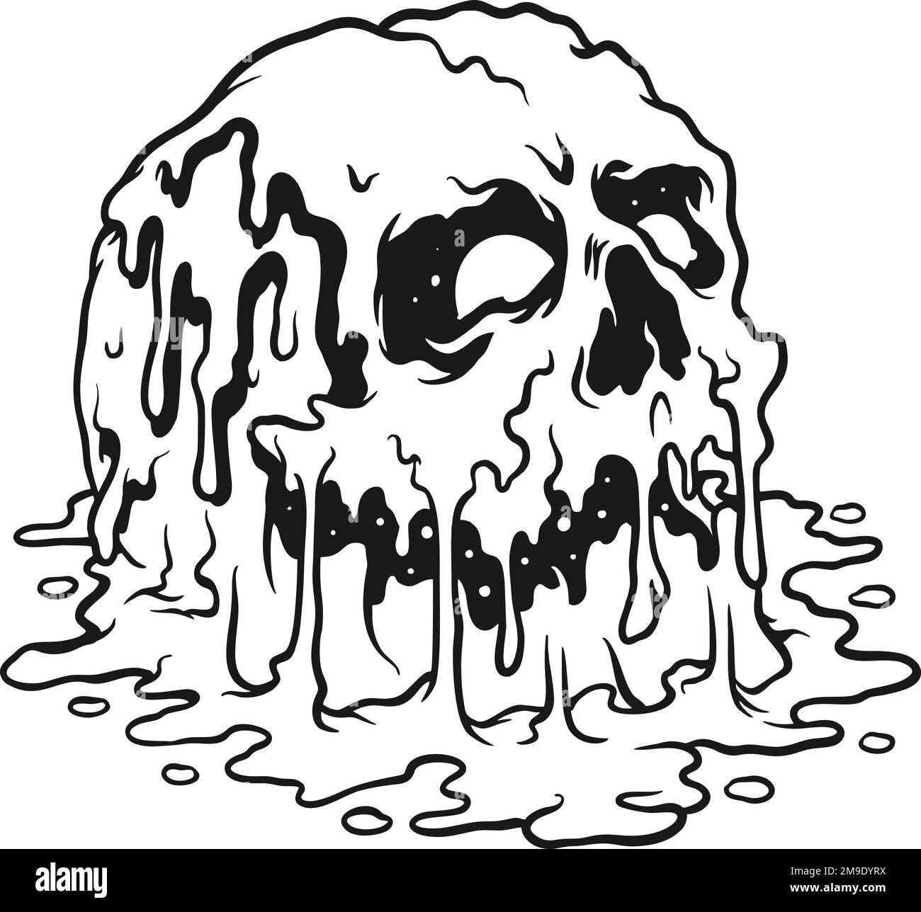 Scary melting zombie skull head halloween monochrome vector ...
