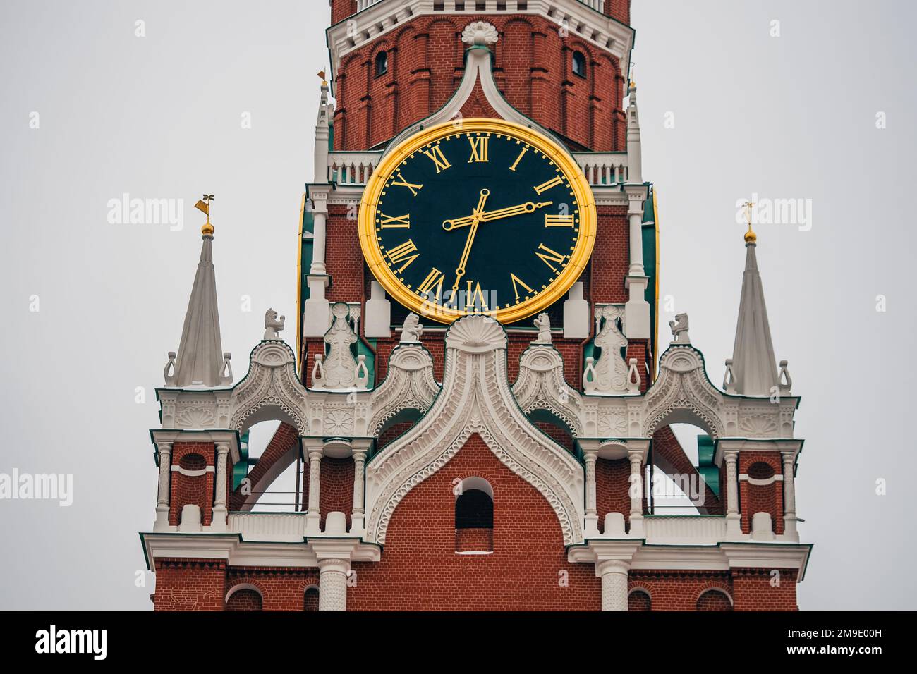clock on the Spasskaya tower in red square in Moscow, Russia Stock ...