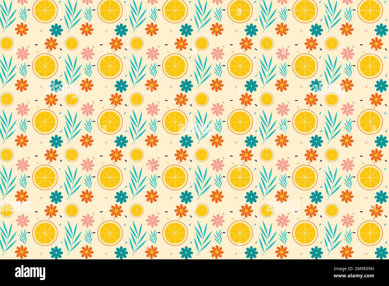 Beautiful floral background pattern vector with lemon and flowers ...