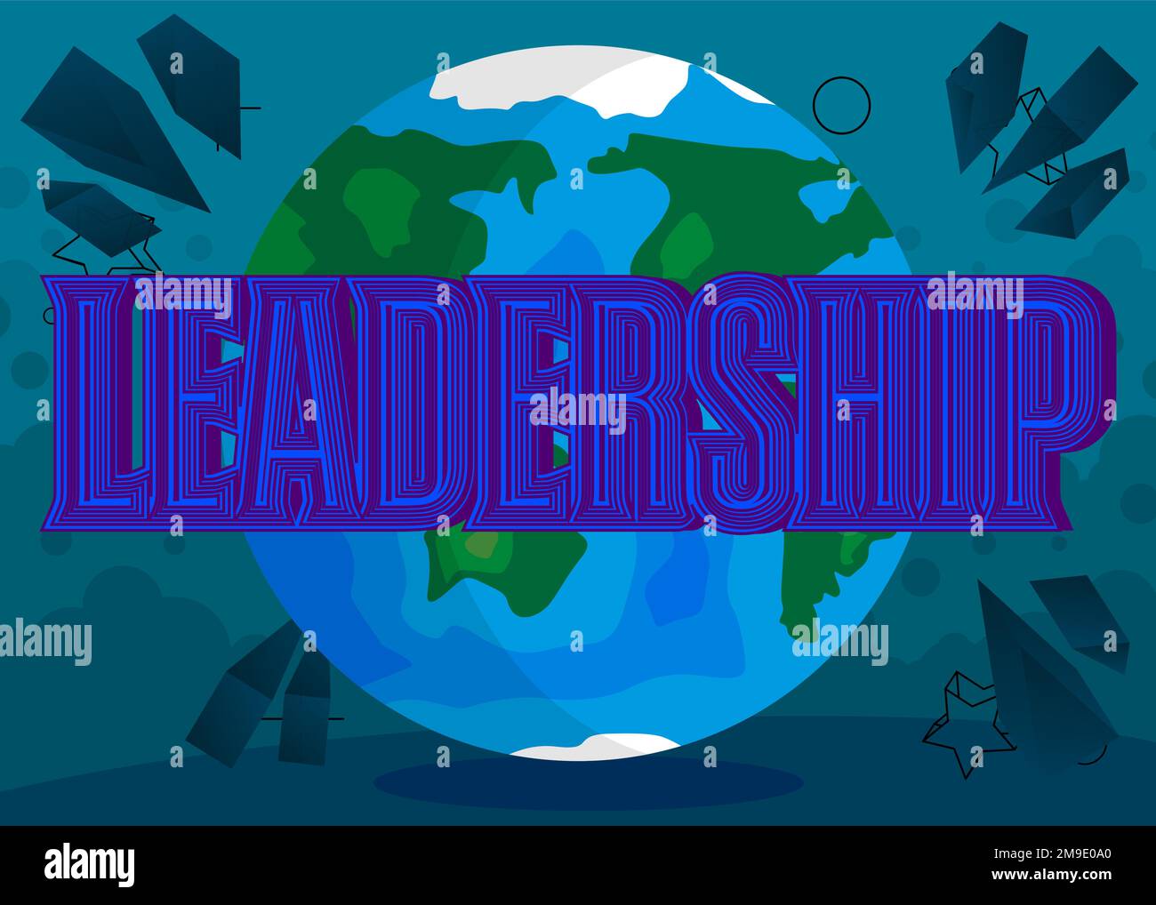 Planet Earth with Leadership text. Cartoon Space, cosmos. Vector ...