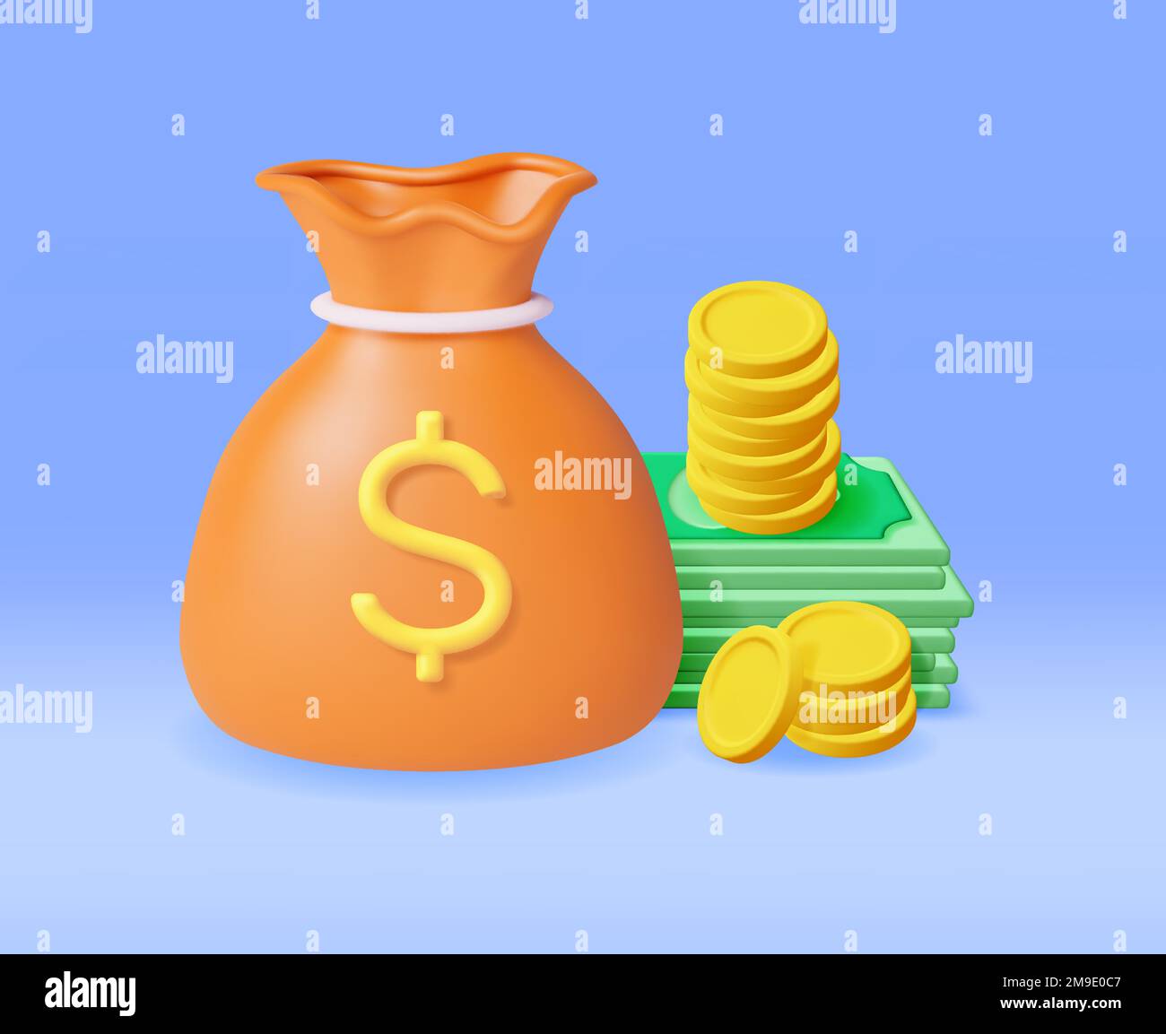 3D Money Cloth Bag with Dollar Sign and Cash Money Stock Vector Image ...