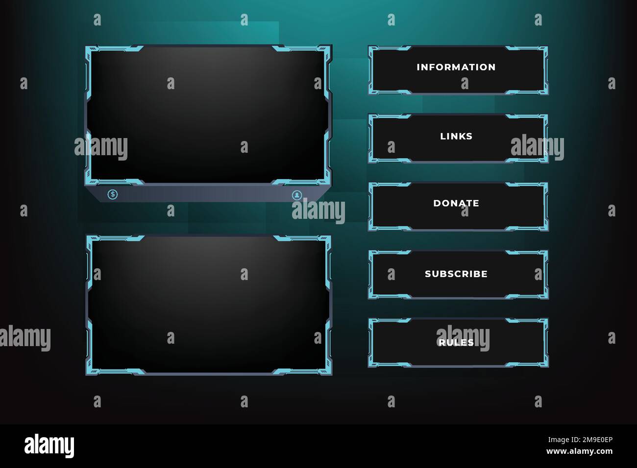 Online broadcasting screen panel decoration with shiny blue color. Live streaming overlay design ...