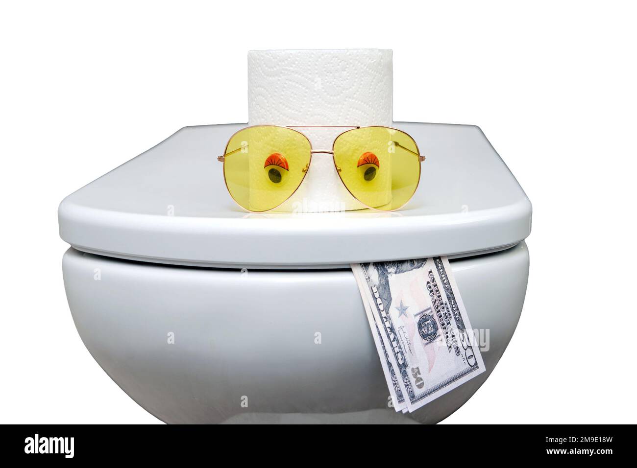 Us dollars as spending on toilet paper, a fun concept, isolated on a ...