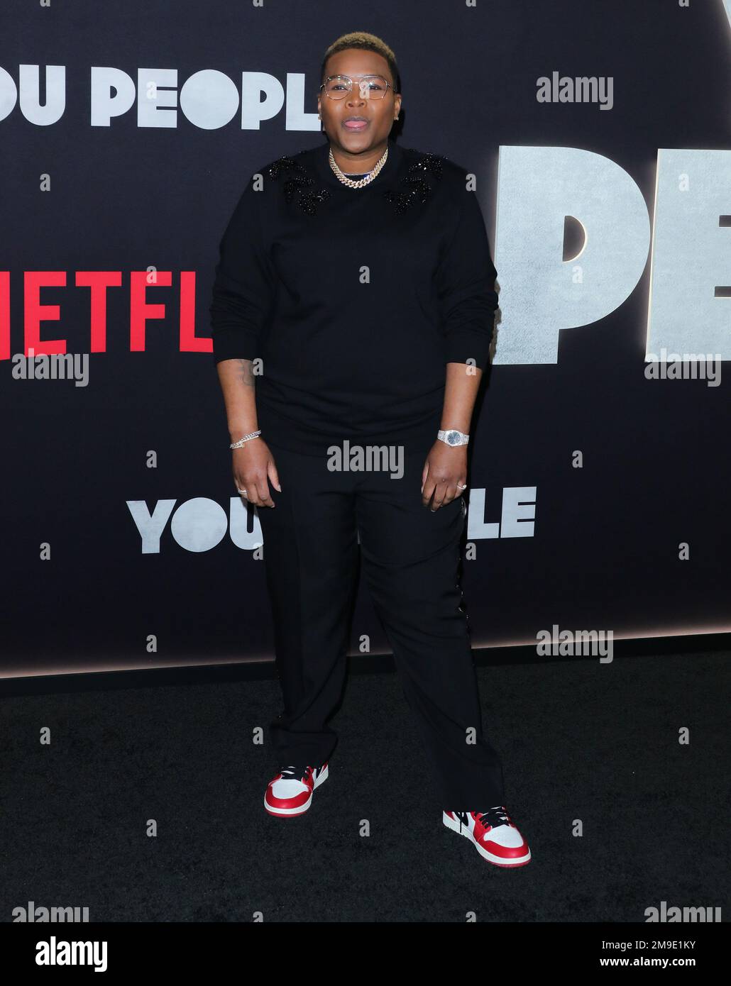 Sam Jay arrives at YOU PEOPLE Los Angeles Premiere held at The Regency ...