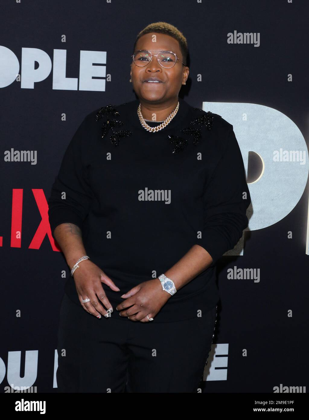 Sam Jay arrives at YOU PEOPLE Los Angeles Premiere held at The Regency ...