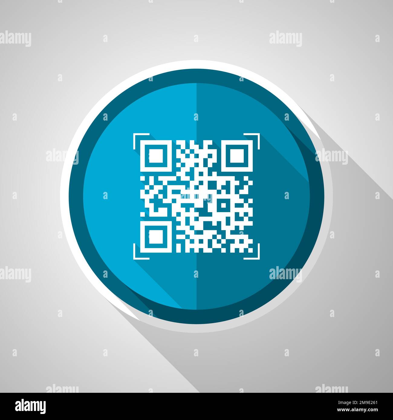 Qr code, shopping symbol, flat design vector blue icon with long shadow ...