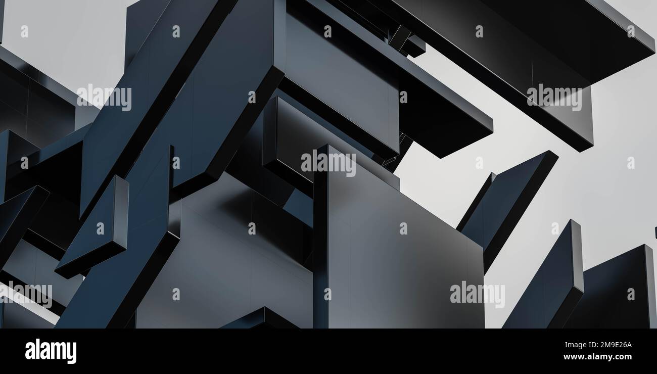 black abstract geometric shape 3d render illustration Stock Photo - Alamy