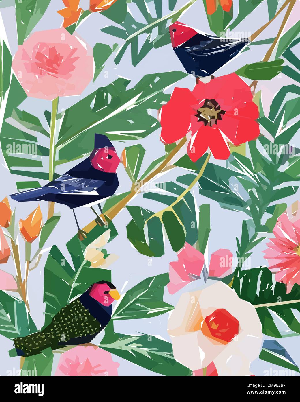 Colorful flowers, plants and leaves. Vector illustrations of flower and ...