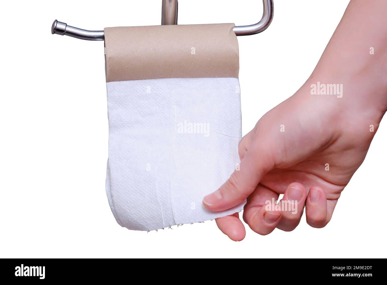 Man sits in the toilet and holds an empty roll of run out of toilet ...