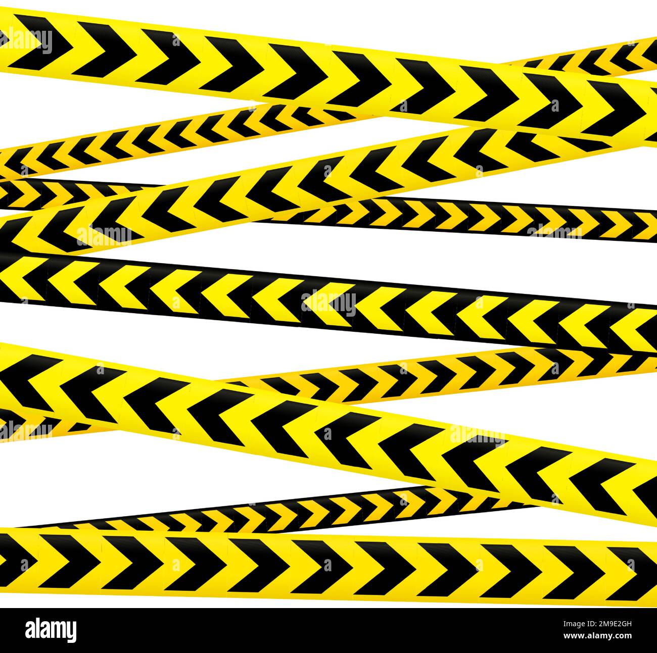 Crossed caution tape set. Yellow and black warning stripes. Repeated construction, hazard ...