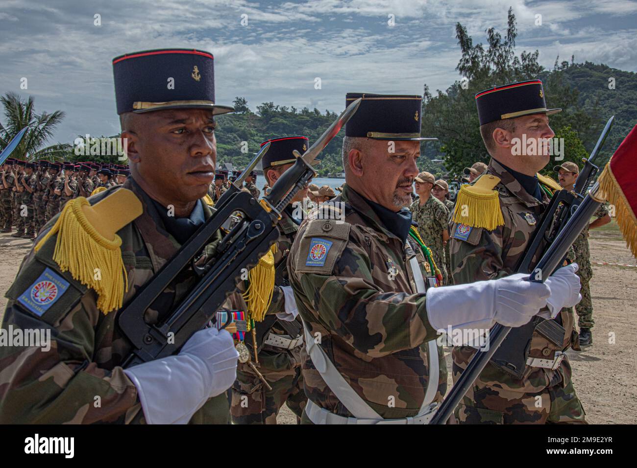 U.S. forces and French soldiers participate in the closing ceremony ...