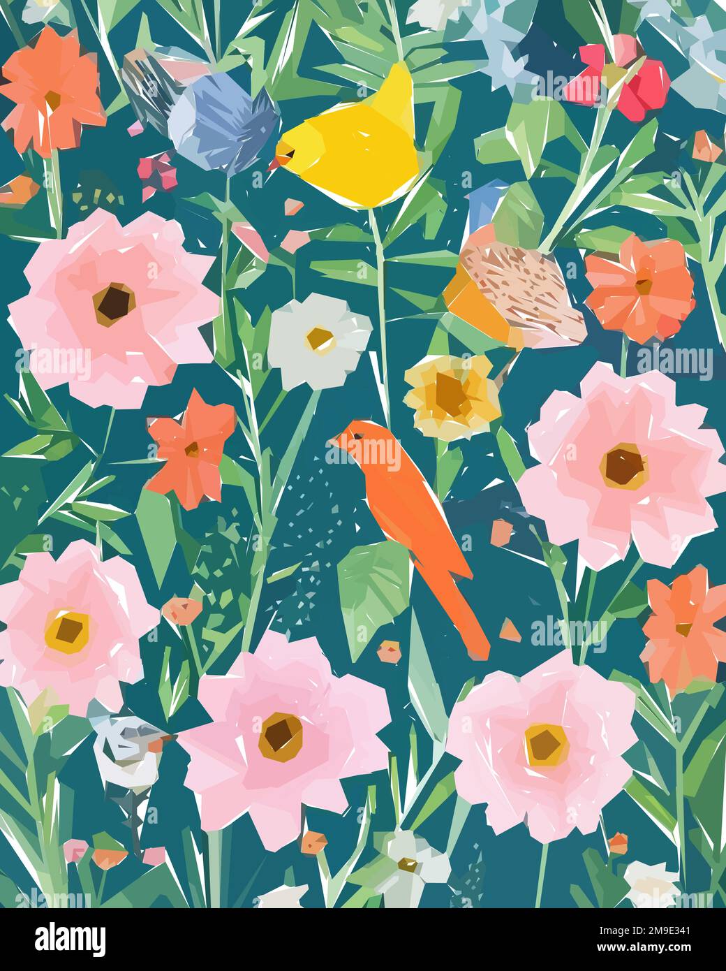 Colorful flowers, plants and leaves. Vector illustrations of flower and ...