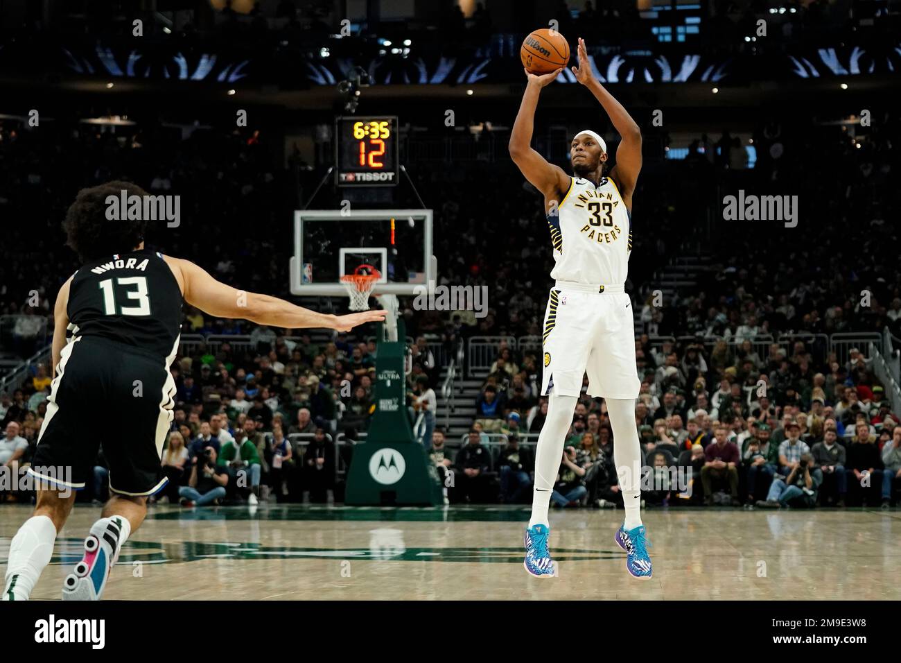 Indiana Pacers' Myles Turner shoots during the first half of an NBA ...